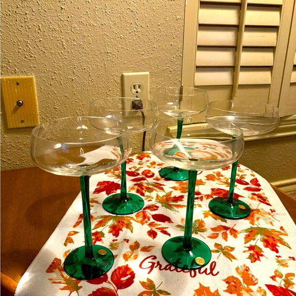 Dining | Set Of 5 Vintage Romanian Green Glass Stemware | Poshmark